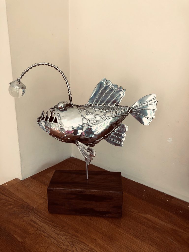 Anglerfish sculpture - michael turner studios stainless steel sculptures